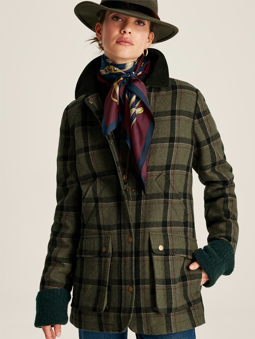 Joules Women's Berkley Fashion Fieldcoat Green Tweed