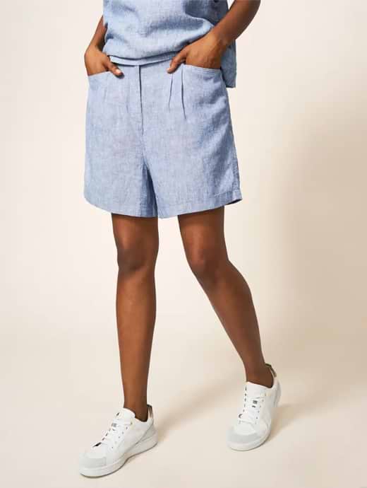 White Stuff Women's Rowena Linen Short Chamb Blue