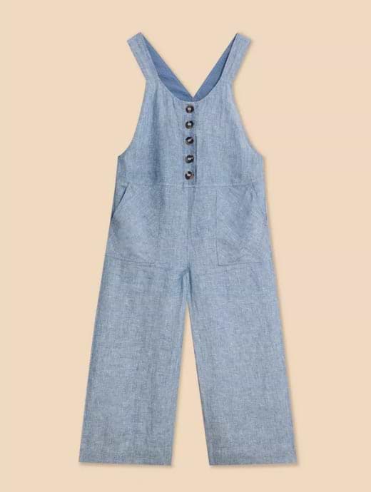 White Stuff Petite Women's Viola Linen Dungaree Chambray Blue