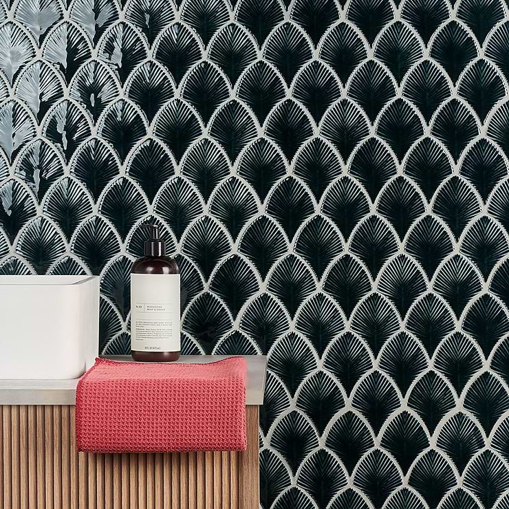 Nabi Midnight Blue 3x4" Fishscale Polished Glass Mosaic Tile | Tilebar.com