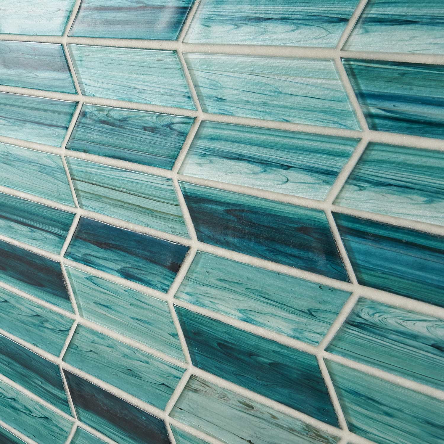 Maya Chevron Teal Polished Glass Mosaic