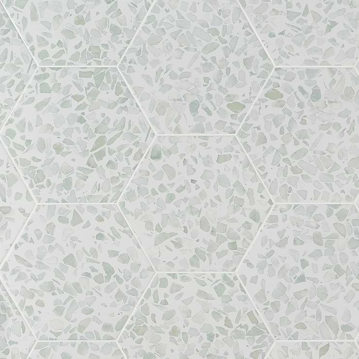 Terrazzo Hex Green 9" Matte Porcelain Tile | Tilebar.com