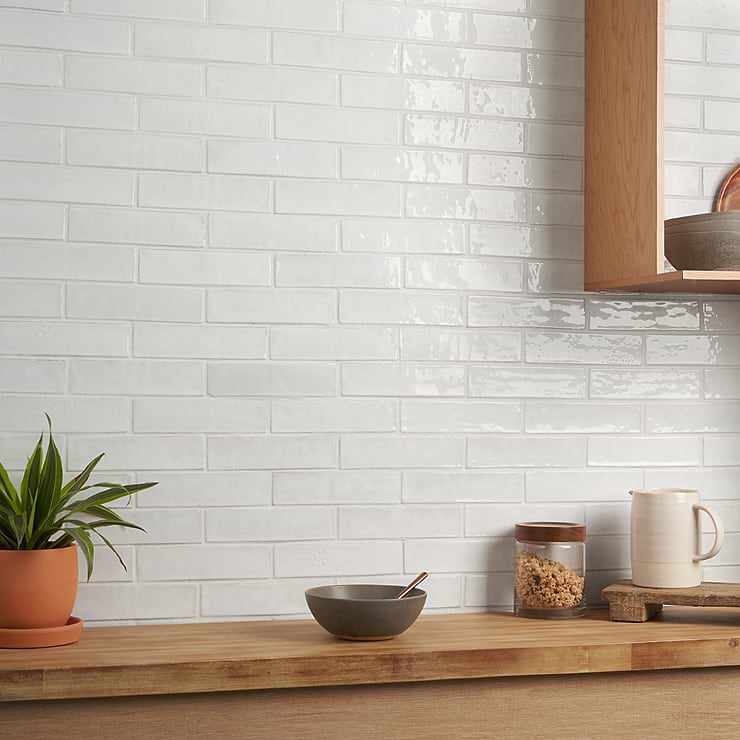 Buy Emery White 2x8 Handmade Crackled Terracotta Subway Tile | TileBar.com