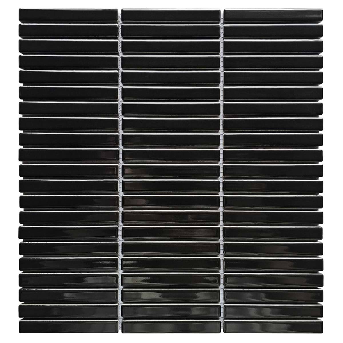 Kai Black 1x4" Tri-Stacked Glossy Mosaic Tile | Tilebar.com