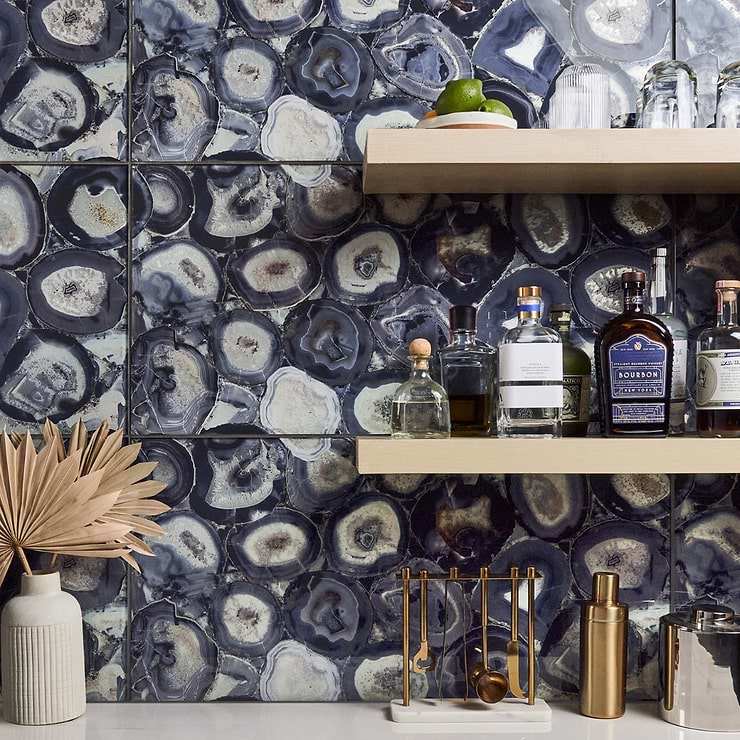 Agate Glass Riviera Blue 18x36 Polished Glass Tile | Tilebar.com