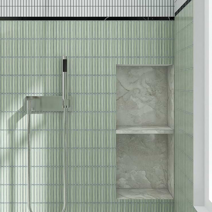 Kai Mint Green 1x4" Tri-Stacked Glossy Mosaic Tile | Tilebar.com