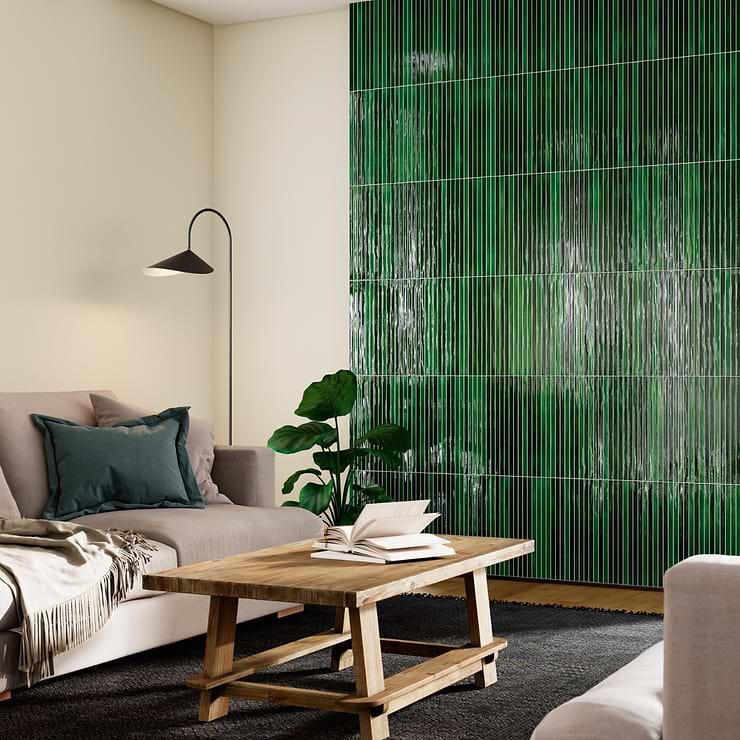 Kanbina Jungle Green 5x18 Crackled Glossy Ceramic Mosaic Tile | Tilebar.com