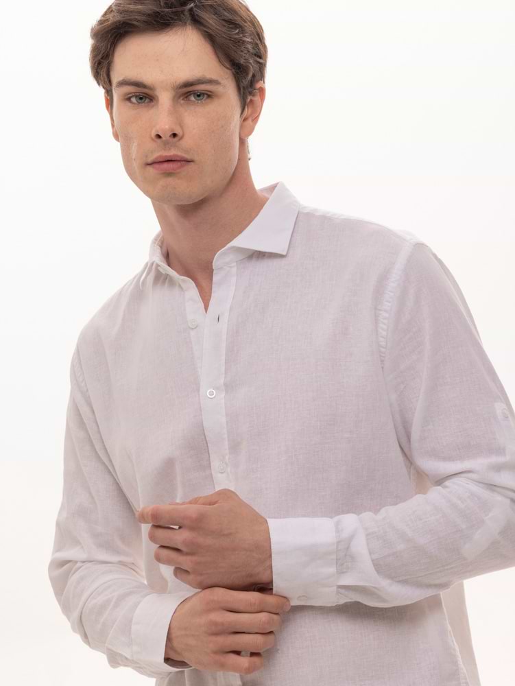 ג'ק מונסונגו JackMonsonego - BGS white shirt linen חולצת פשתן צבע לבן